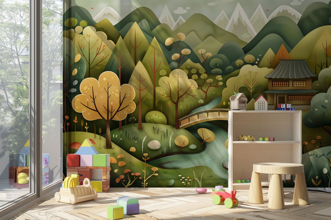 Life in Kyoto Mural, Kids Mural, Playroom Mural, Nature Mural ...
