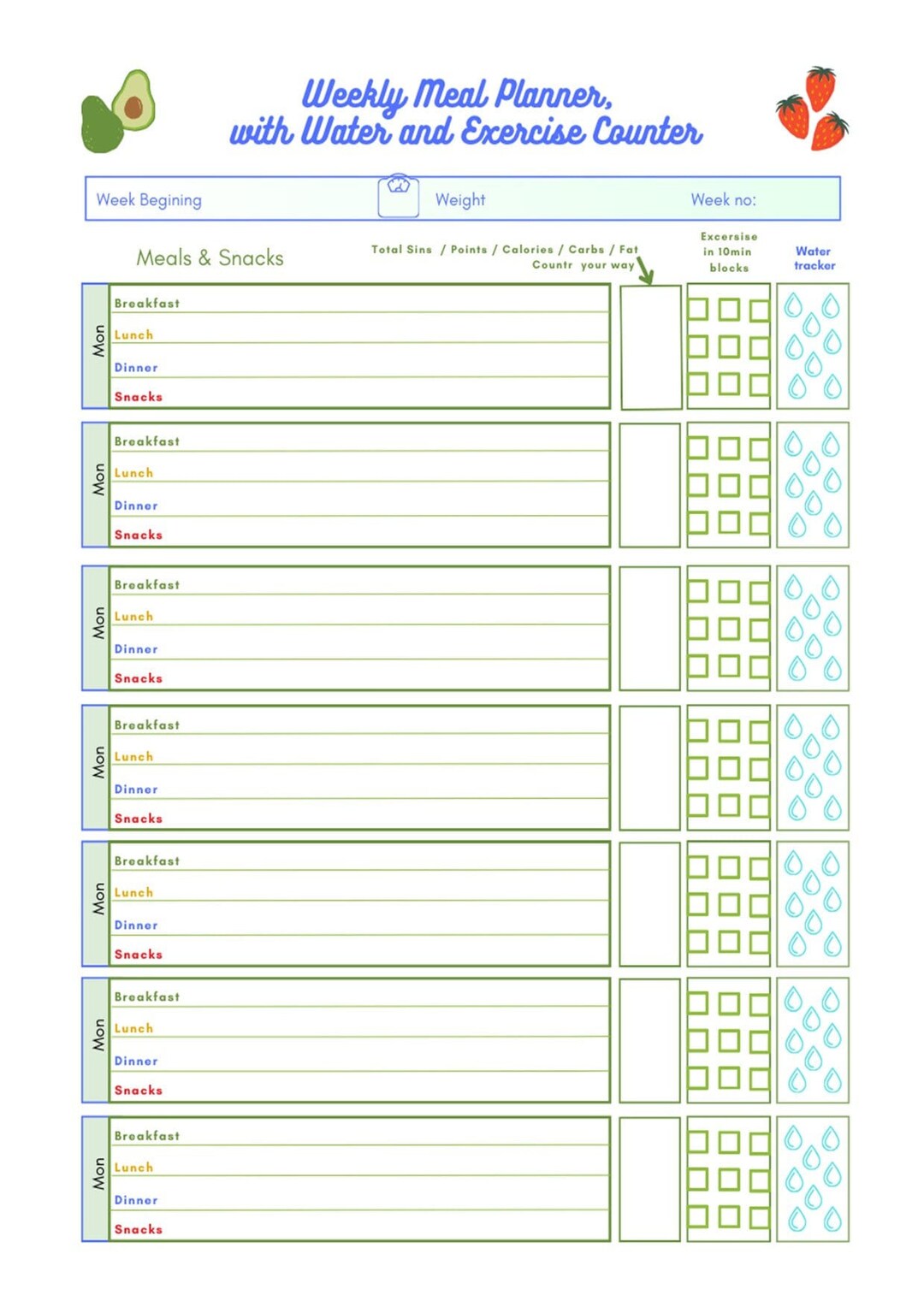 Weekly Meal Planner and Intake Counter. This Handy Tool Allows You to ...