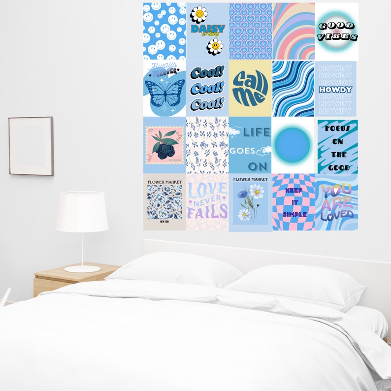 Light Blue Art Aesthetic Photo Collage Print, Wall Collage Kit,danish ...
