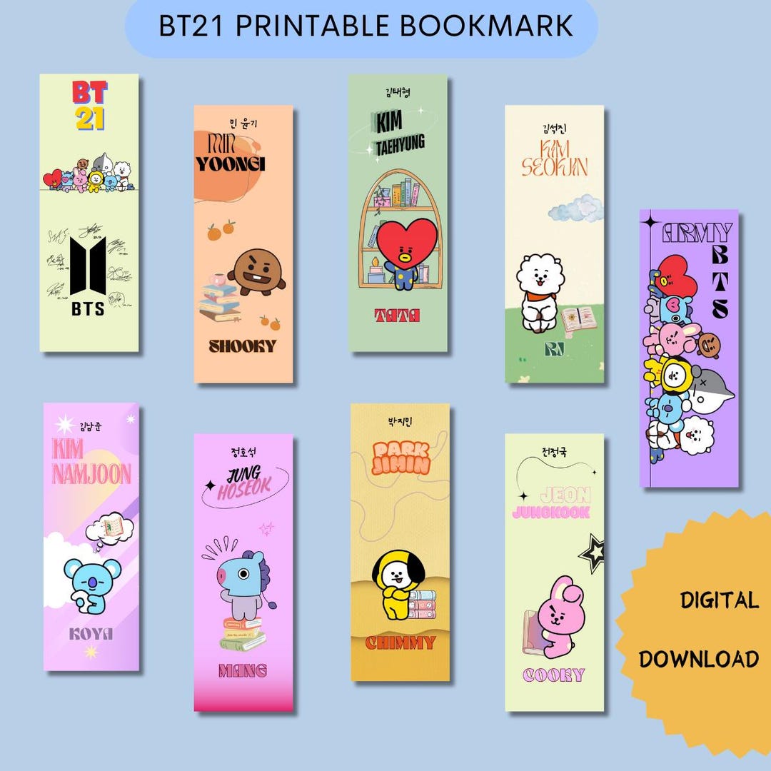 BT21 Printable Bookmark,bts Bookmark Bundle,bts Bookmark,digital ...