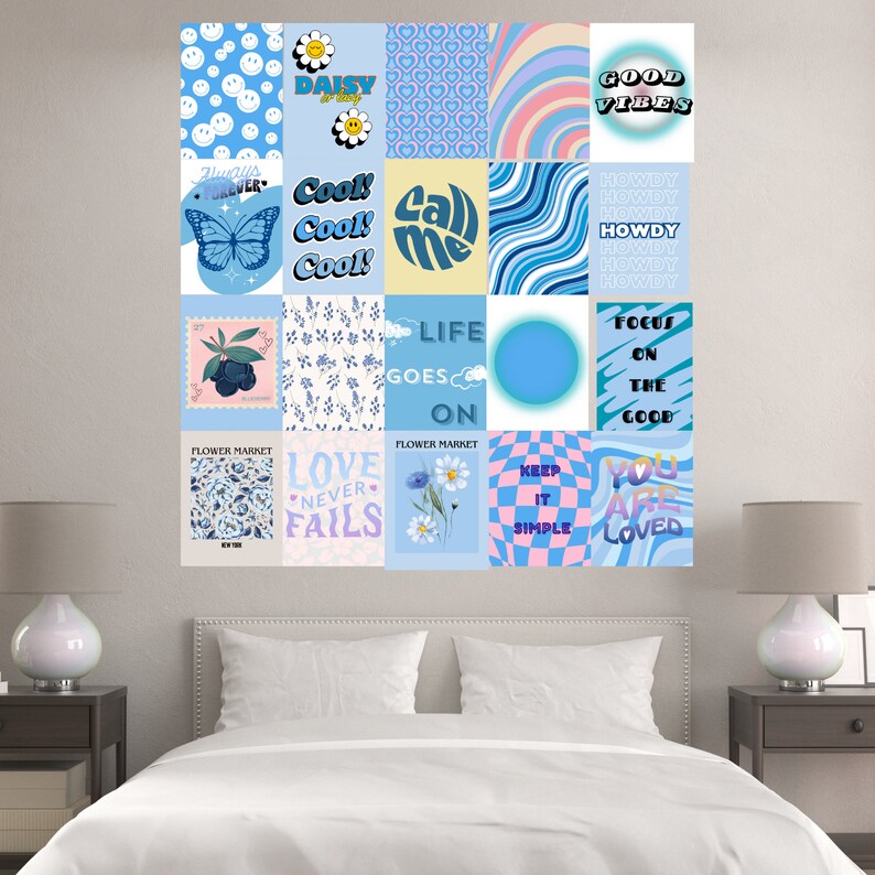 Light Blue Art Aesthetic Photo Collage Print, Wall Collage Kit,danish Pastel,aesthetic Room ...