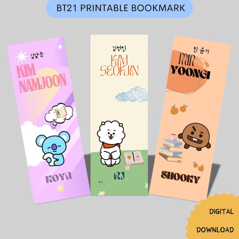 BT21 Printable Bookmark,bts Bookmark Bundle,bts Bookmark,digital ...