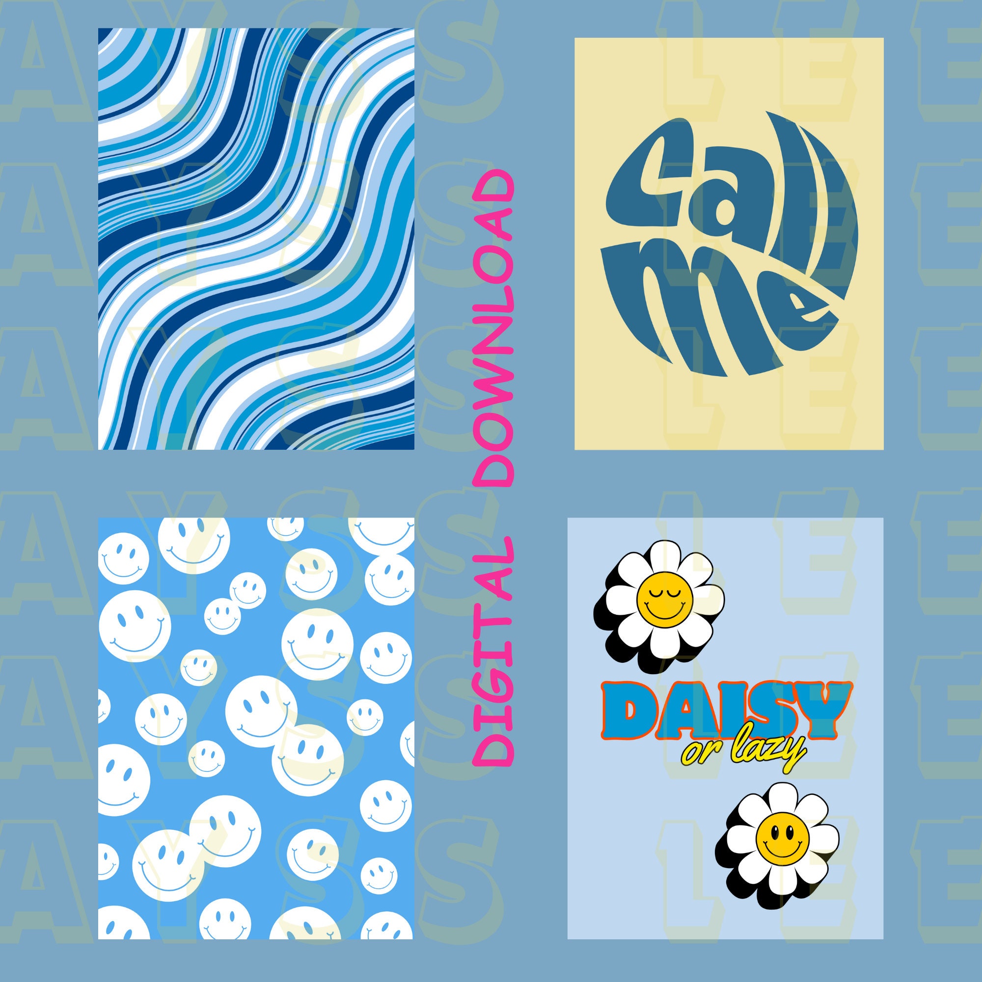Light Blue Art Aesthetic Photo Collage Print, Wall Collage Kit,danish ...