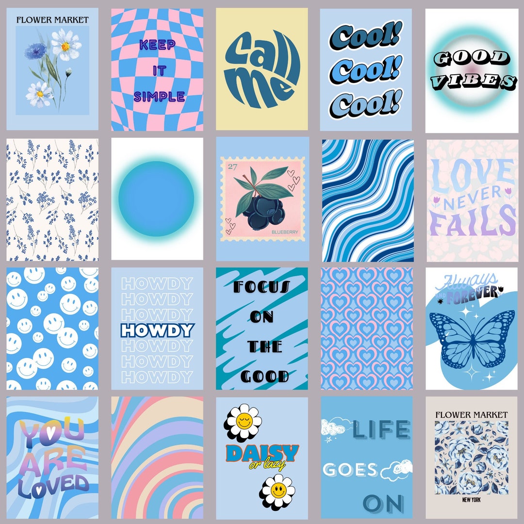 Light Blue Art Aesthetic Photo Collage Print, Wall Collage Kit,danish ...