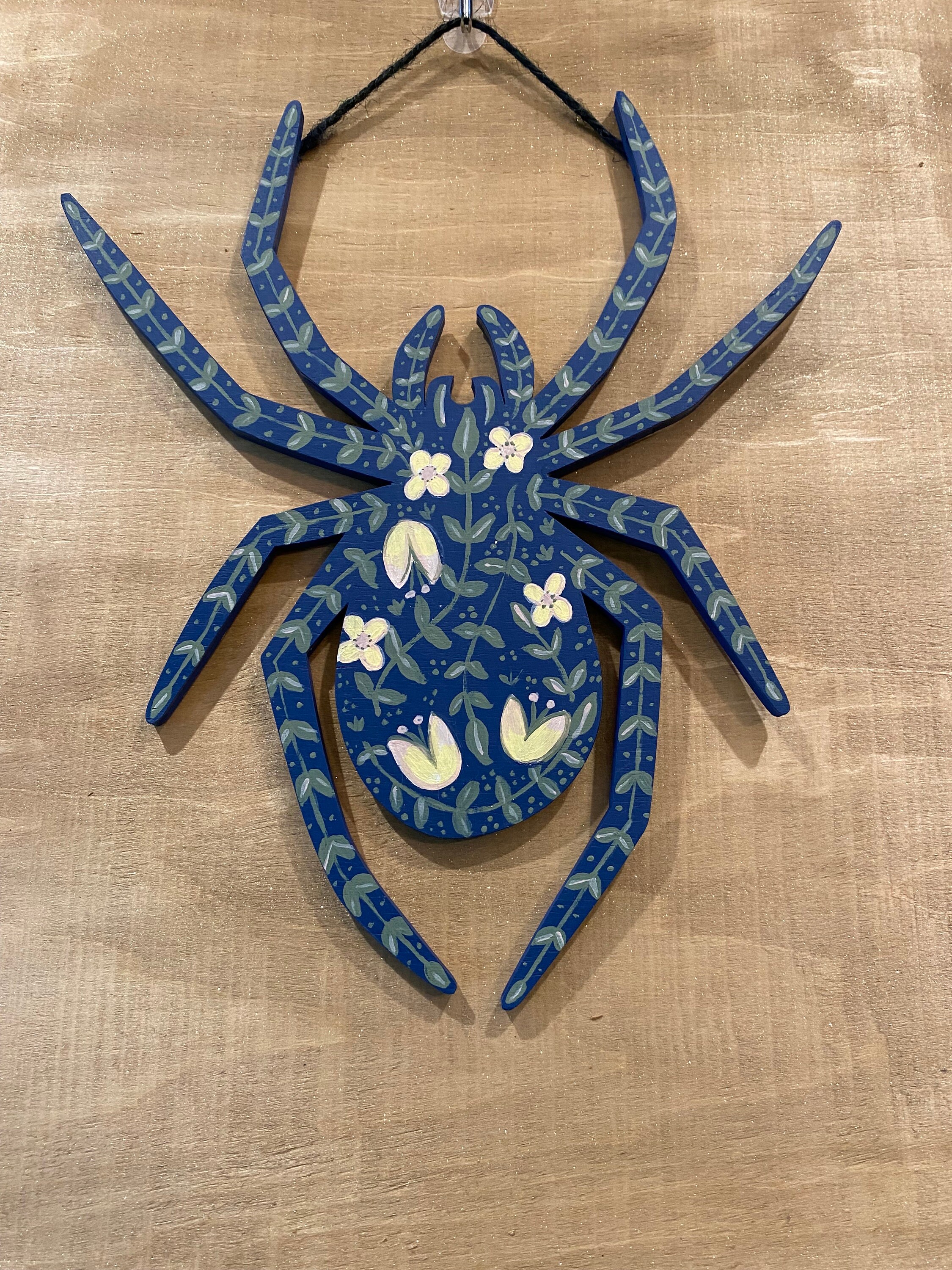 Hand Painted Floral Spider Art Wall Decoration-blue - Etsy