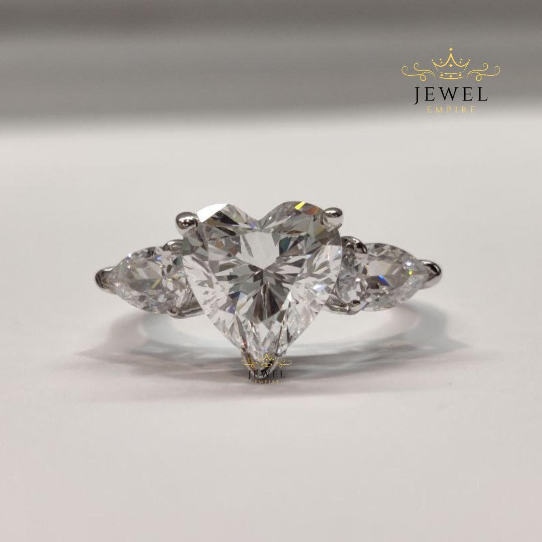 2.50 CT Heart Cut Lab Grown Diamond Engagement Ring Three Stone Heart ...