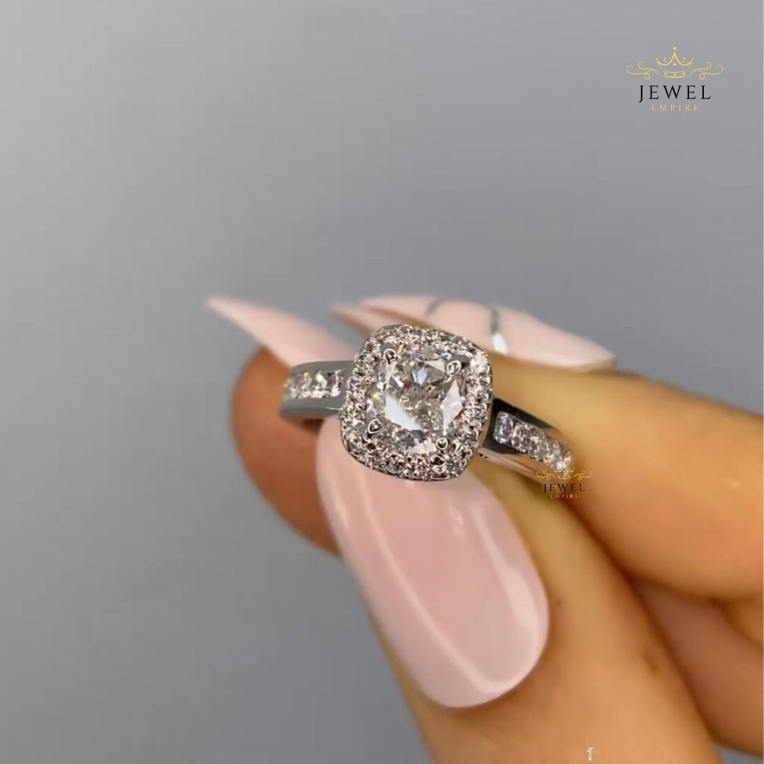 1.70 Ct Cushion Cut Certified Lab Grown Diamond Ring Infinity Love Classic Elegance Platinum ...