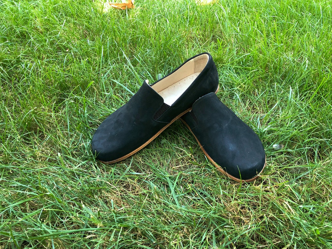 Women Barefoot Shoes, Nubuck Black Leather Shoes, Zero Drop Shoes ...