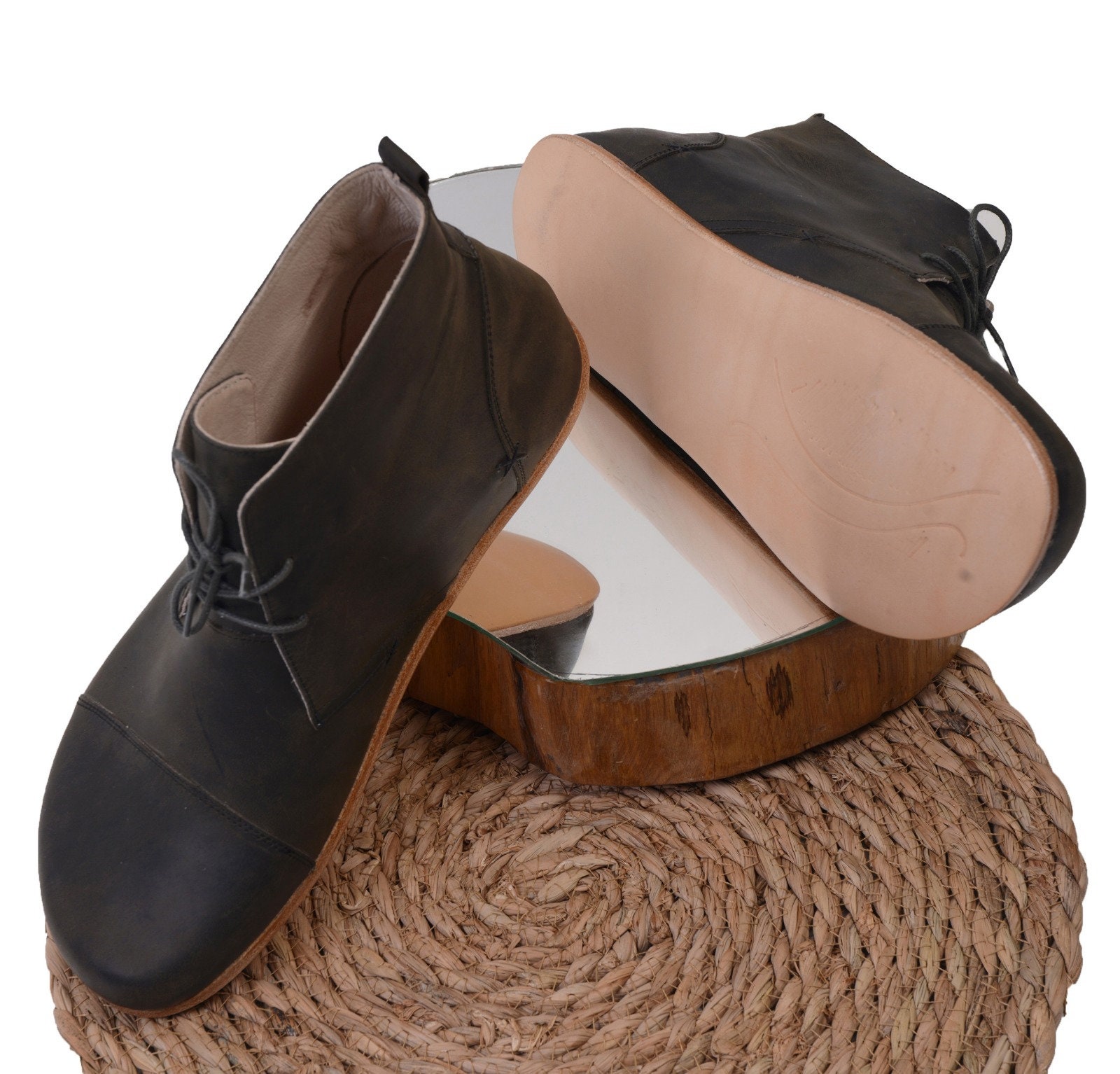 Women Barefoot Boots Greasy Khaki Leather Boots Handmade - Etsy