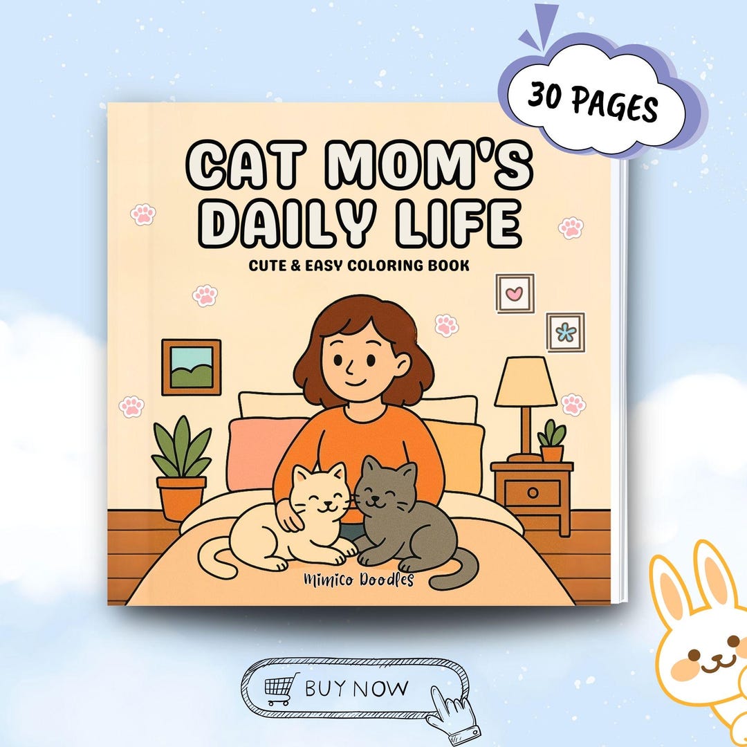 Cat Mom’s Daily Life – 30-page Coloring Book (PDF & PNG) - Etsy