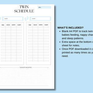 Twin Feeding Chart, Twin Log, Schedule, Twin Feeding Tracker, Twin Boy ...