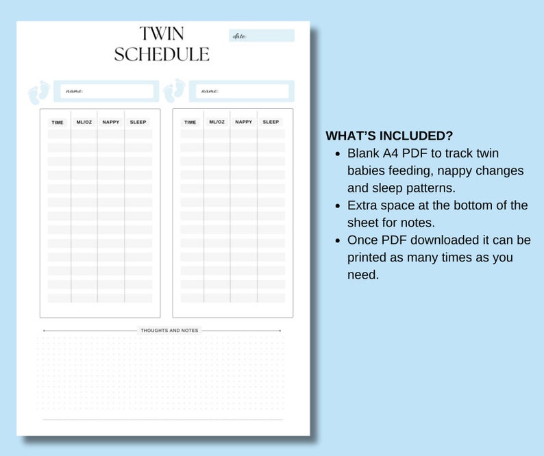 Twin Feeding Chart, Twin Log, Schedule, Twin Feeding Tracker, Twin Boy ...