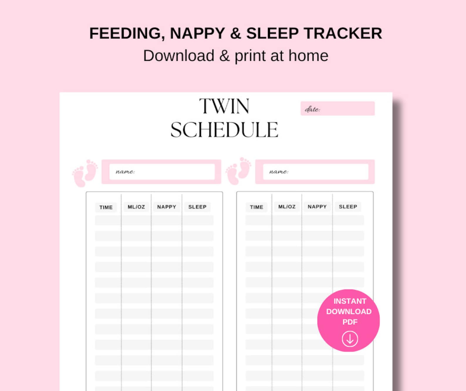 Twin Feeding Chart, Twin Log, Schedule, Twin Feeding Tracker, Twin Girl Feeding Schedule ...