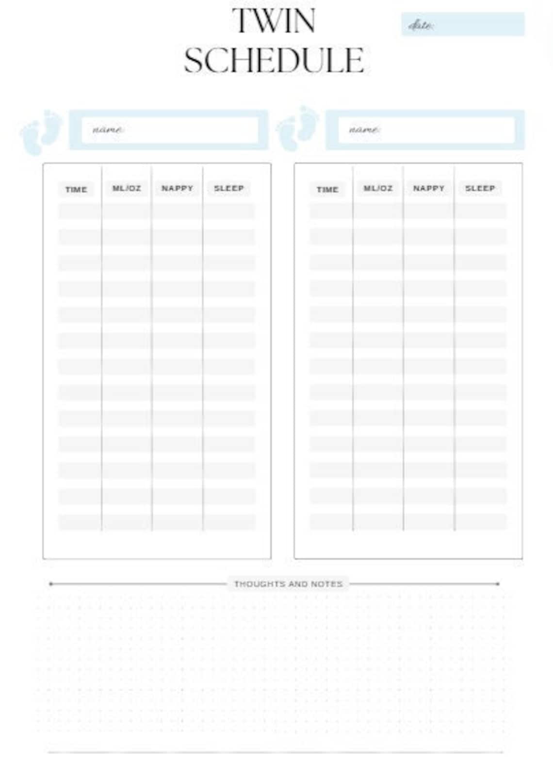 Twin Feeding Chart, Twin Log, Schedule, Twin Feeding Tracker, Twin Boy ...