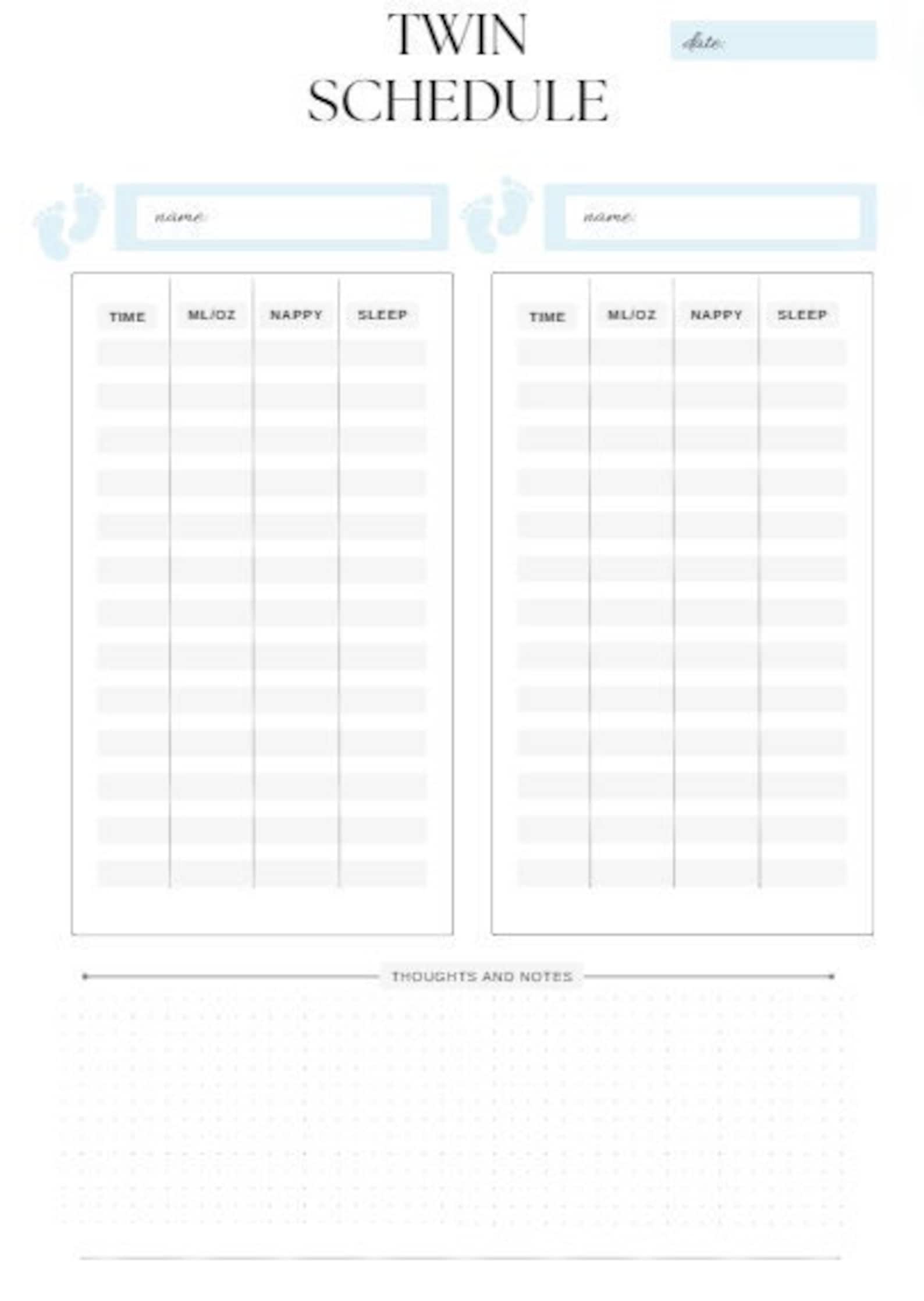 Twin Feeding Chart, Twin Log, Schedule, Twin Feeding Tracker, Twin Boy ...