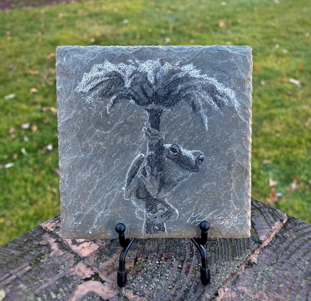 Weathering the Storm Slate Original Charcoal Illustration Tree Frog ...