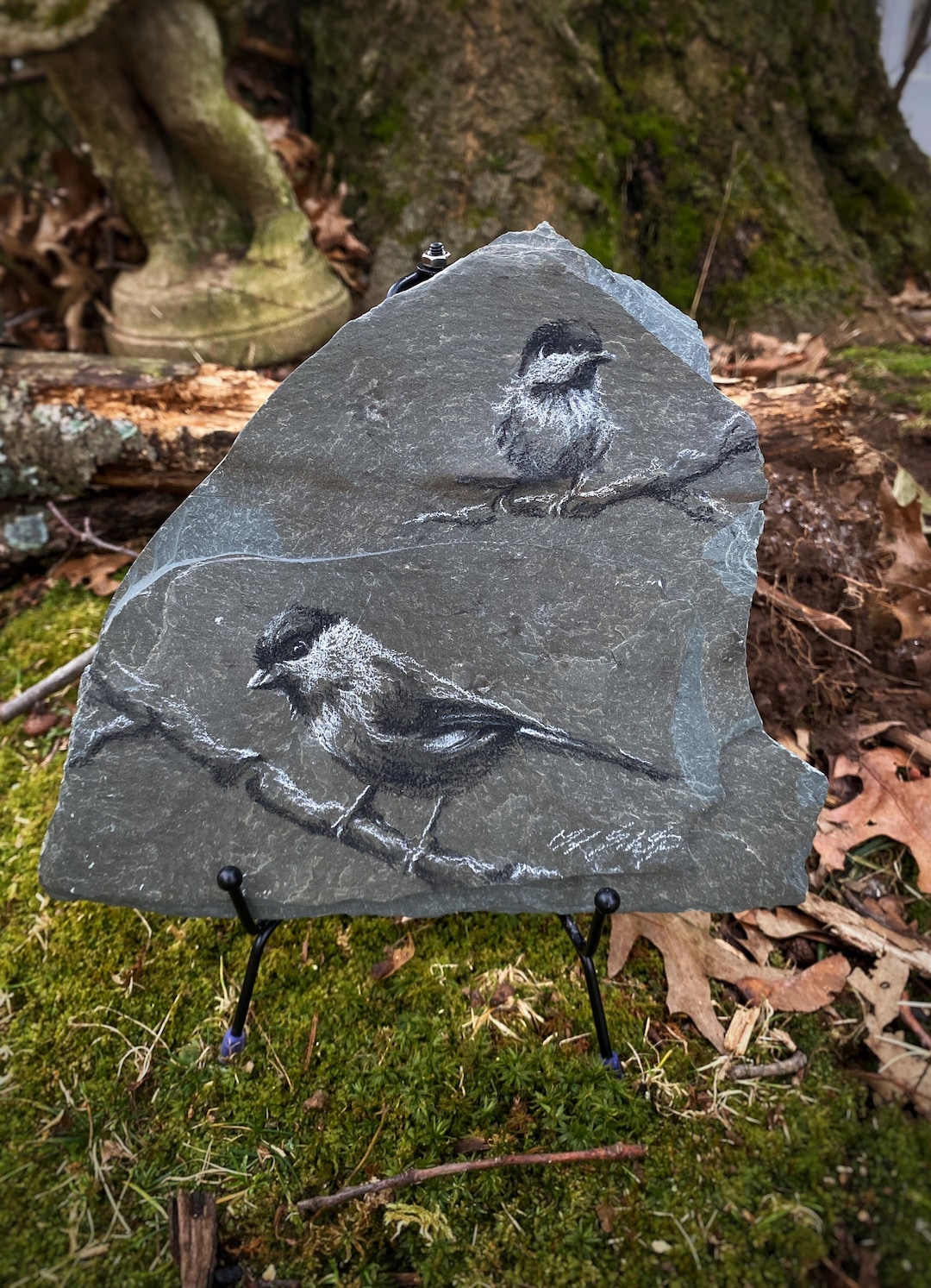 Two Birds With One Stone Slate Original Charcoal Drawing Schweitzer ...