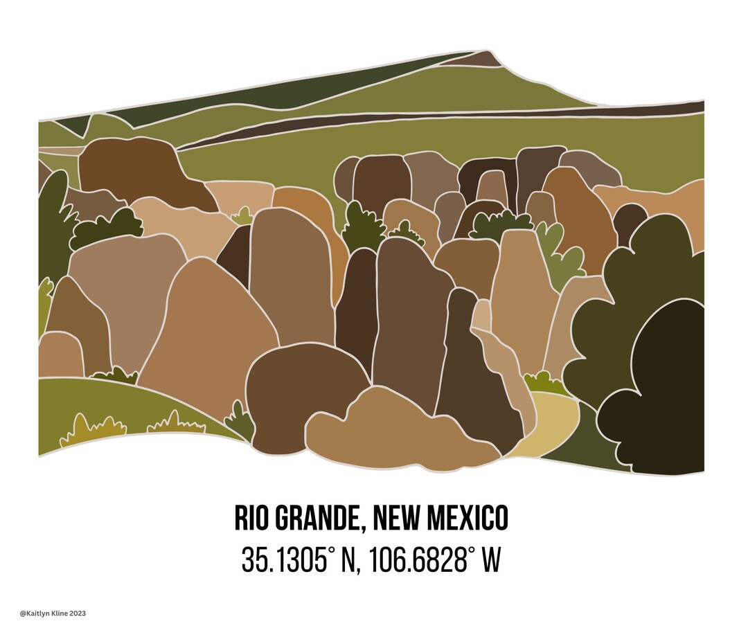 Rio Grande New Mexico Line Art With Coordinates Digital Print - Etsy
