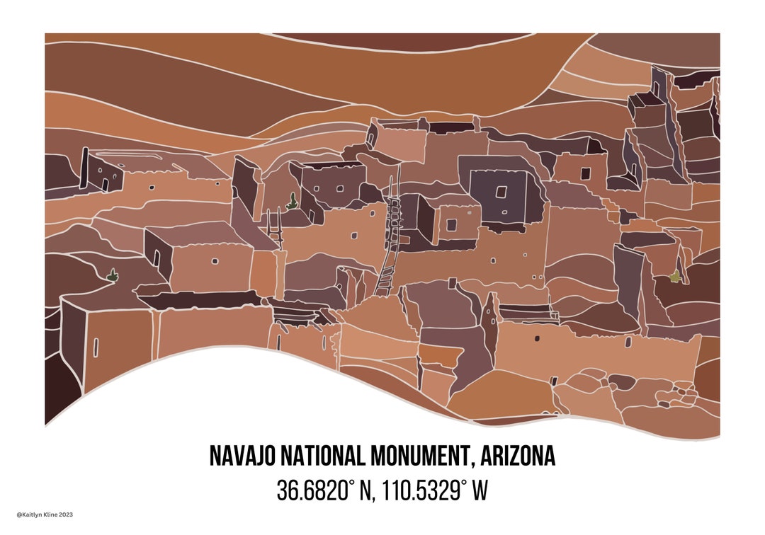 Navajo National Monument Arizona Line Art With Coordinates (landscape ...