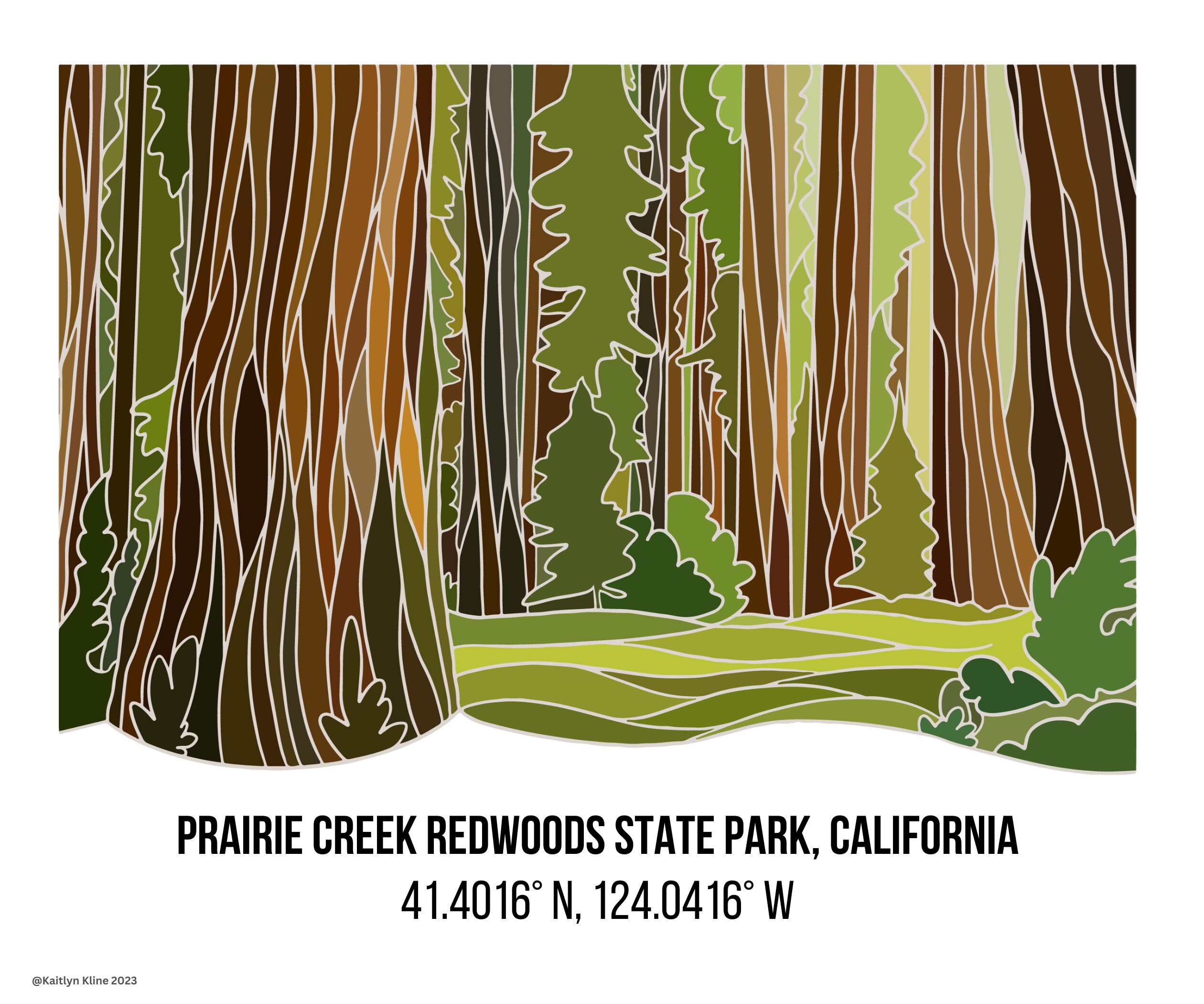 Prairie Creek Redwoods State Park California Line Art With Coordinates ...
