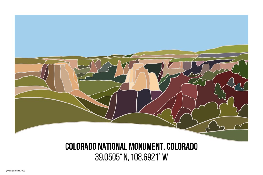Colorado National Monument Colorado Line Art With Coordinates ...