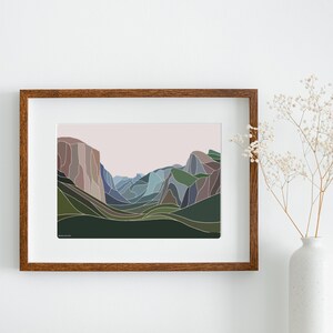 Yosemite National Park Line Art Landscape Print (digital Download) - Etsy