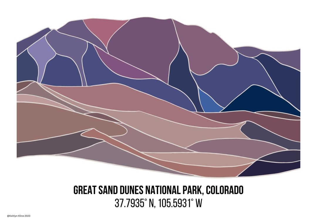 Great Sand Dunes National Park Colorado Line Art With Coordinates ...