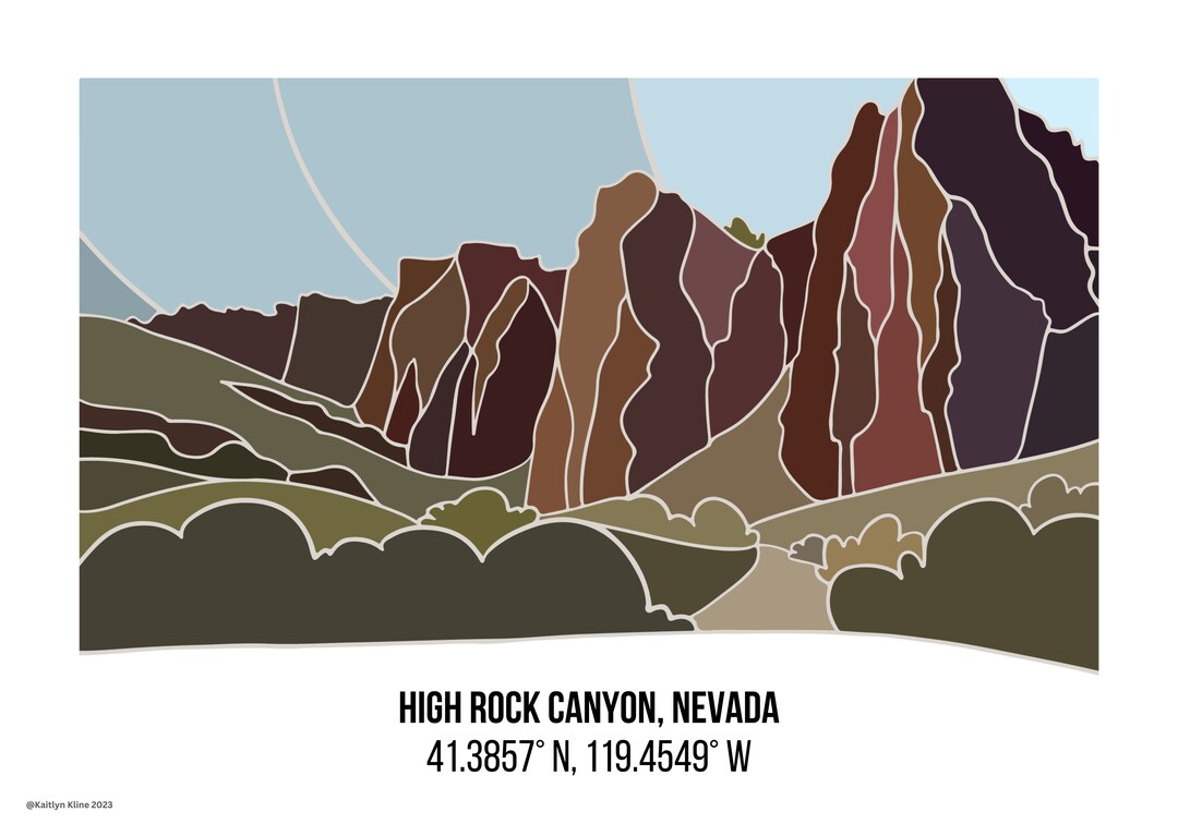 High Rock Canyon Nevada Line Art With Coordinates (landscape) Digital ...
