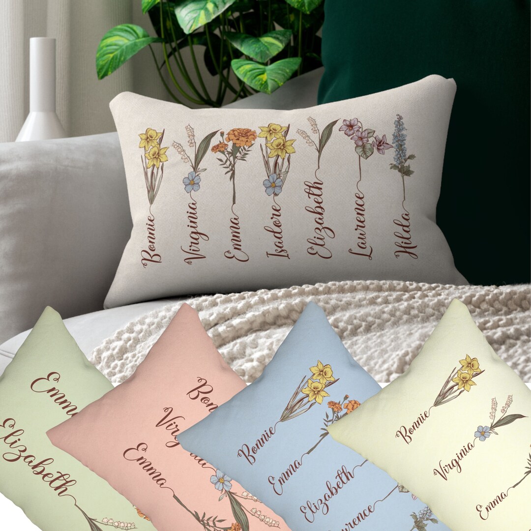 Birth Month Flower Childern Names Pillow for Mom, Grandma, Nana, Gigi ...