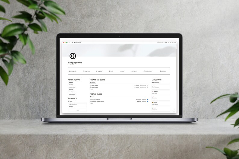 Language Hub Notion Template, Digital Planner, Goal Planner, Language ...