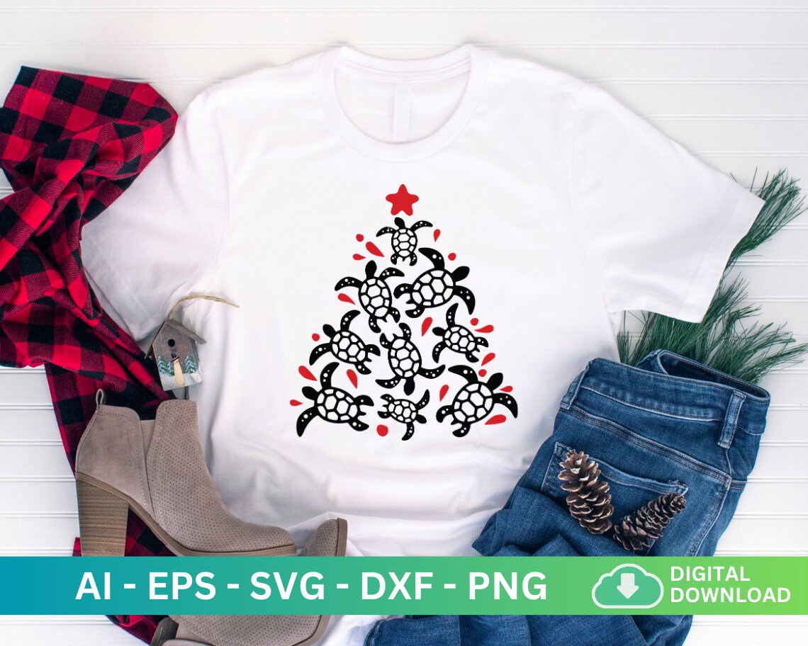 Christmas Tree Turtle Svg Cut File, Christmas Turtle Design Png Dxf Eps ...