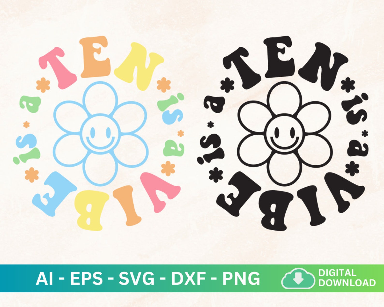 Ten is A Vibe Svg Happy 10th Birthday for Girls Boys Groovy - Etsy