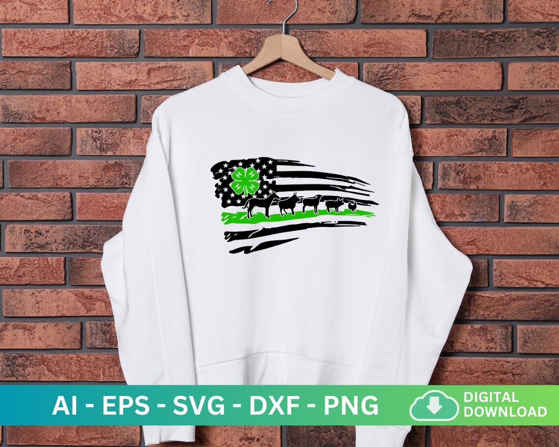 4H Clover Distressed Flag, 4-H Designs Svg, 4-H Club Shirt, County Fair ...