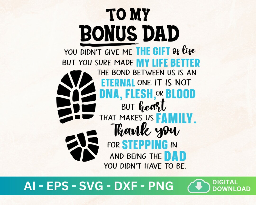 To My Bonus Dad Svg, Bonus Dad Gift From Daughter and Son, Bonus Parent ...