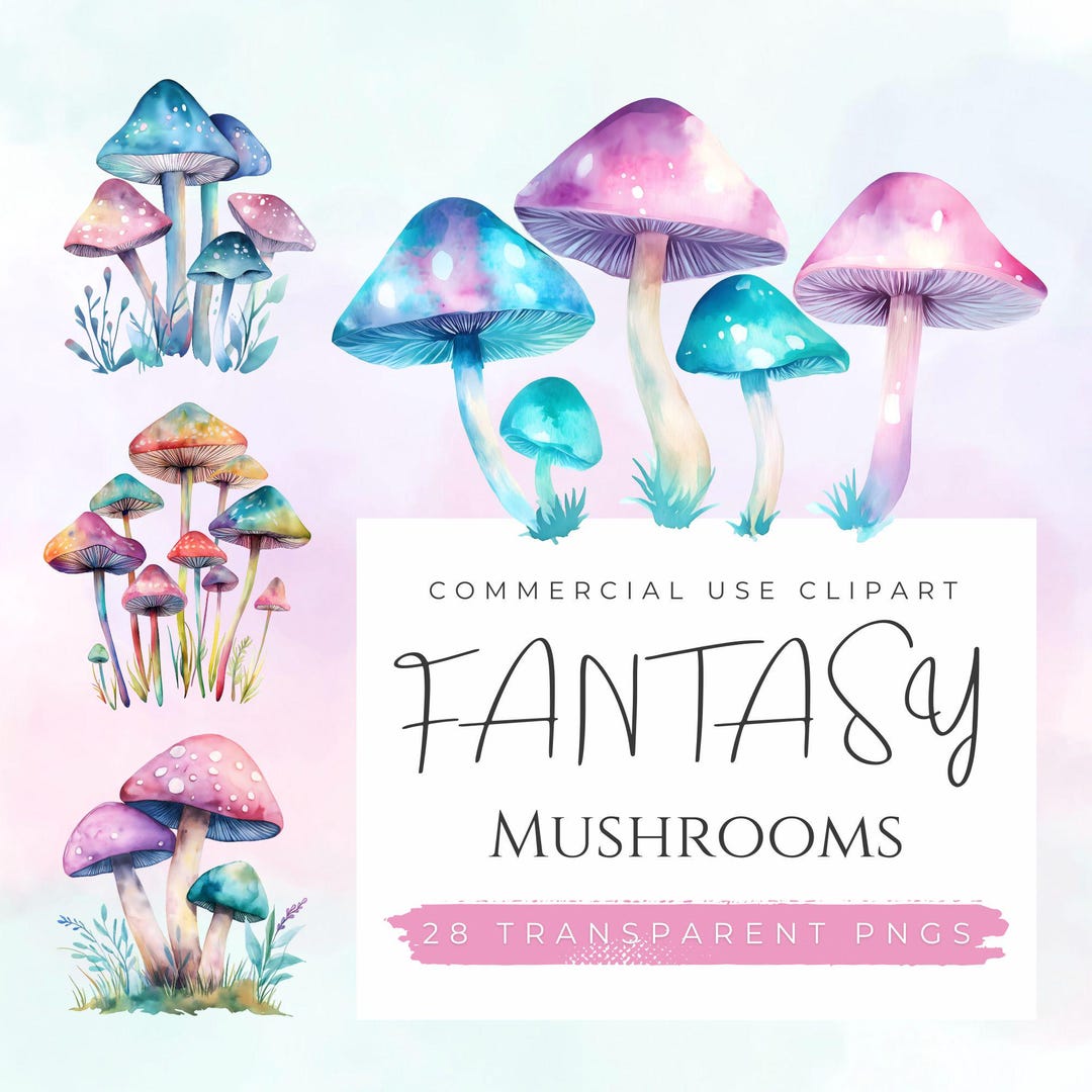 Watercolor Fantasy Mushroom Clipart, Commercial Use Transparent Pngs ...