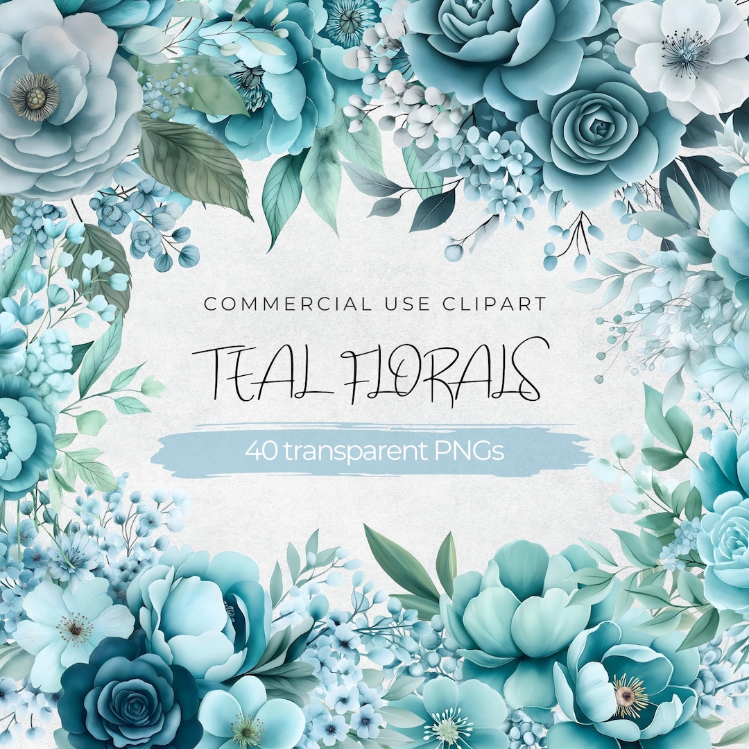 Teal Flower Clipart Commercial Use Transparent PNG Blue Turquoise ...