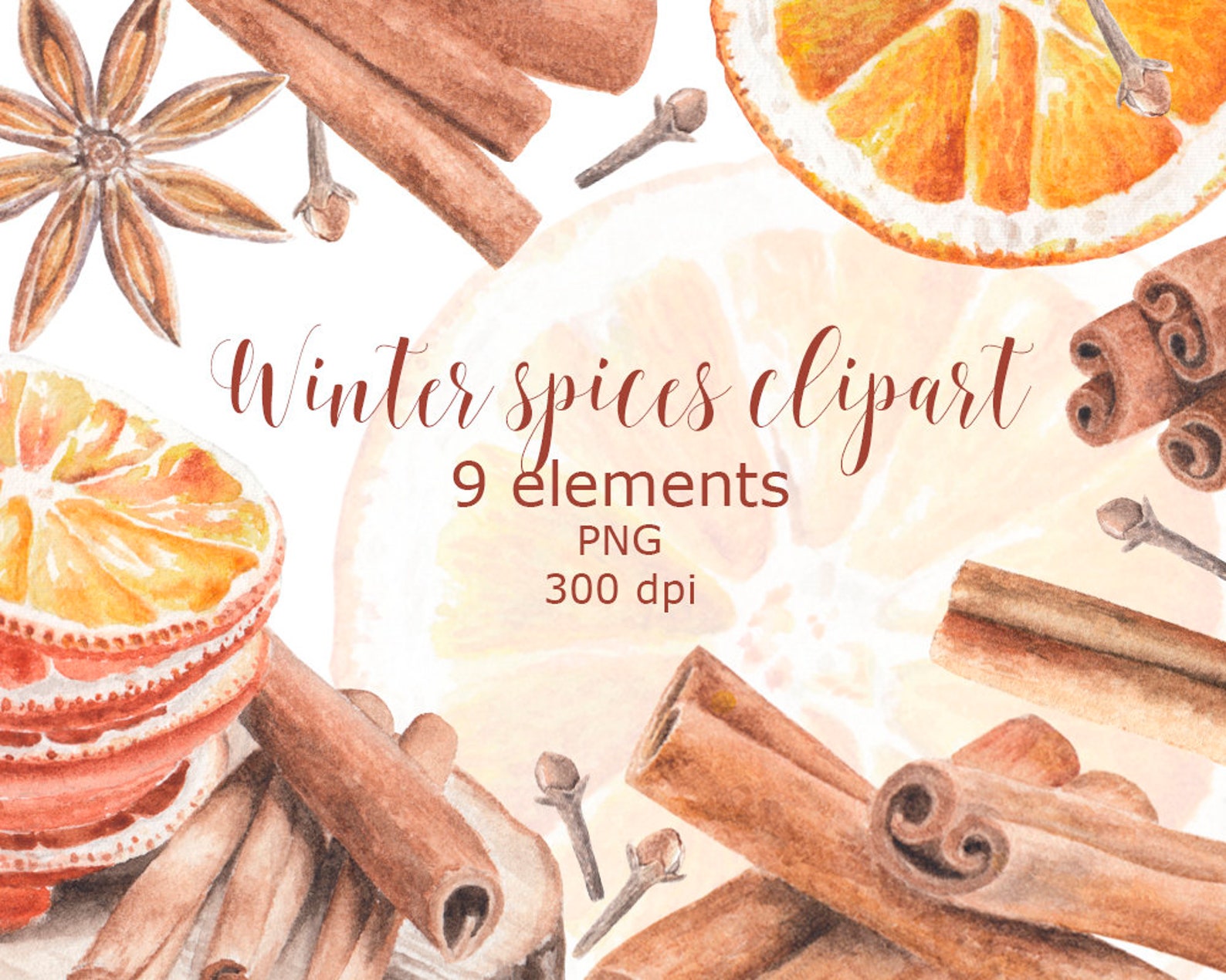 Cozy Winter Spices Clipart Set Watercolor Cinnamon Stick Clipart Dried ...