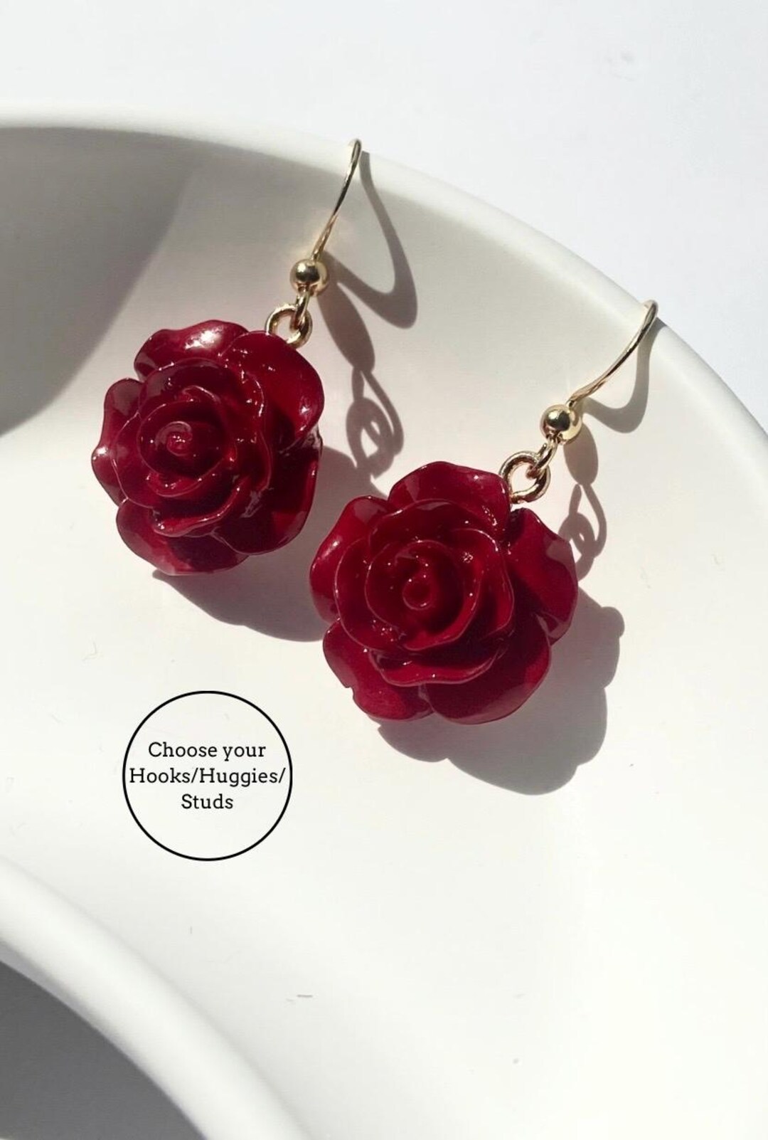 Red Rose Earrings | 18K Gold Plated Stainless Steel| Romantic Floral ...