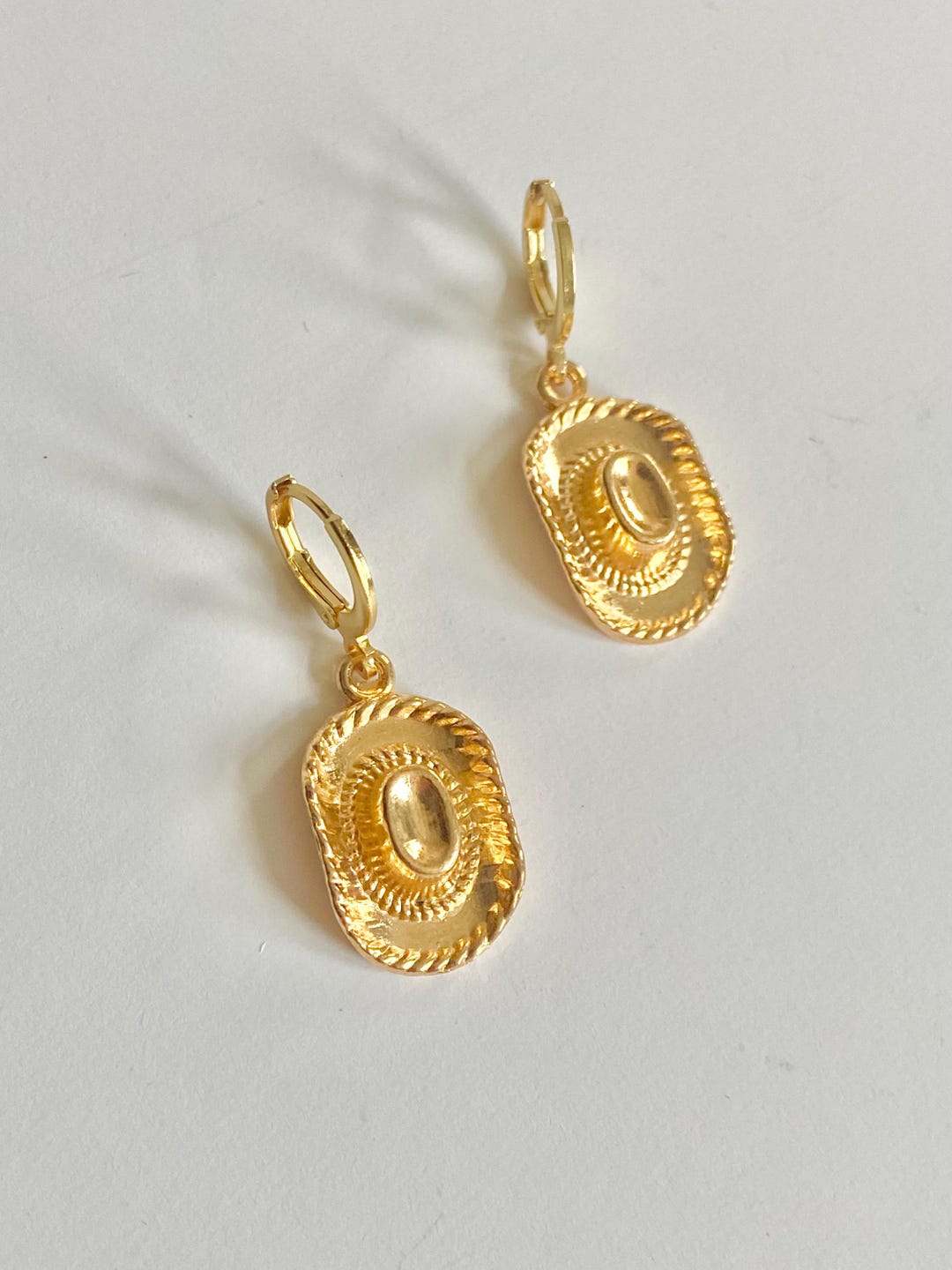 Cowboy Hat Huggie Hoop Earrings 18K Gold Plated | Western Dangle ...