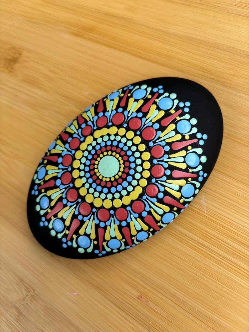 Hand-cast Art Plaster Mandala Stone | Dot Art Paperweight - Etsy