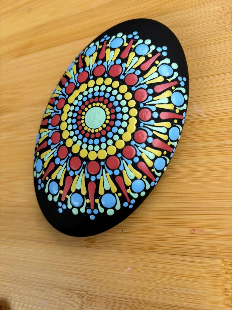 Hand-cast Art Plaster Mandala Stone | Dot Art Paperweight - Etsy
