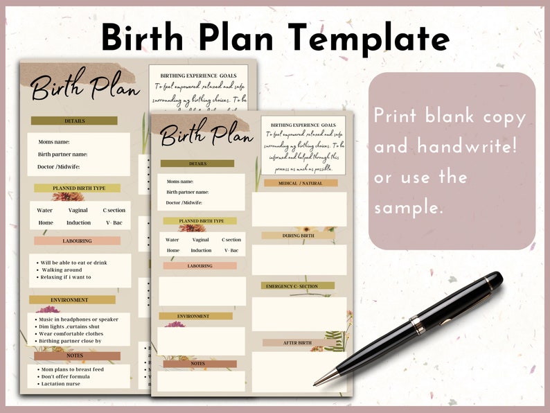 Editable Birth Plan Template: New Mom Planner (canva & PDF) - Etsy