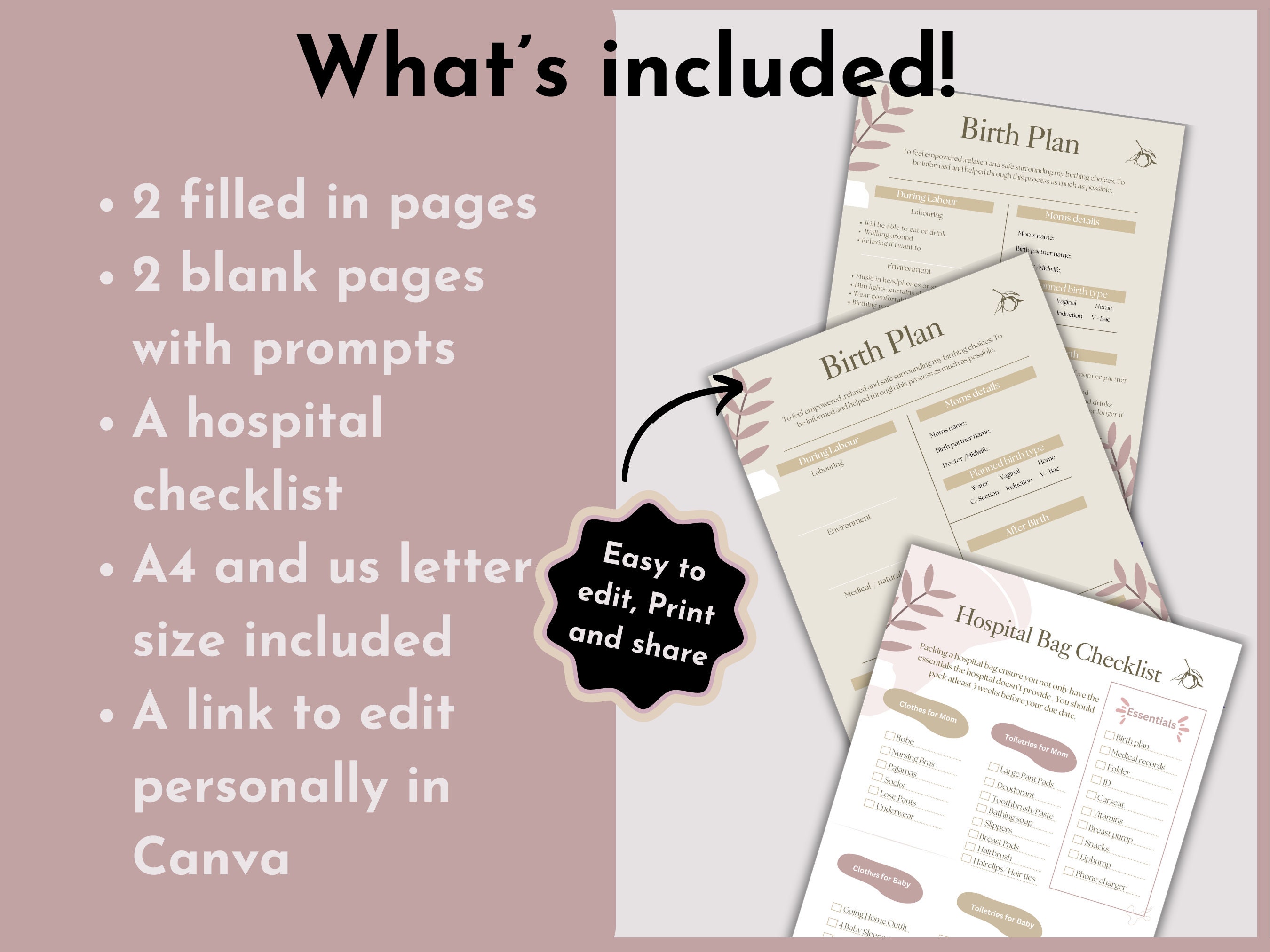 Birth Plan Template Editable Canva Birth Plan Template New Mom Planner ...