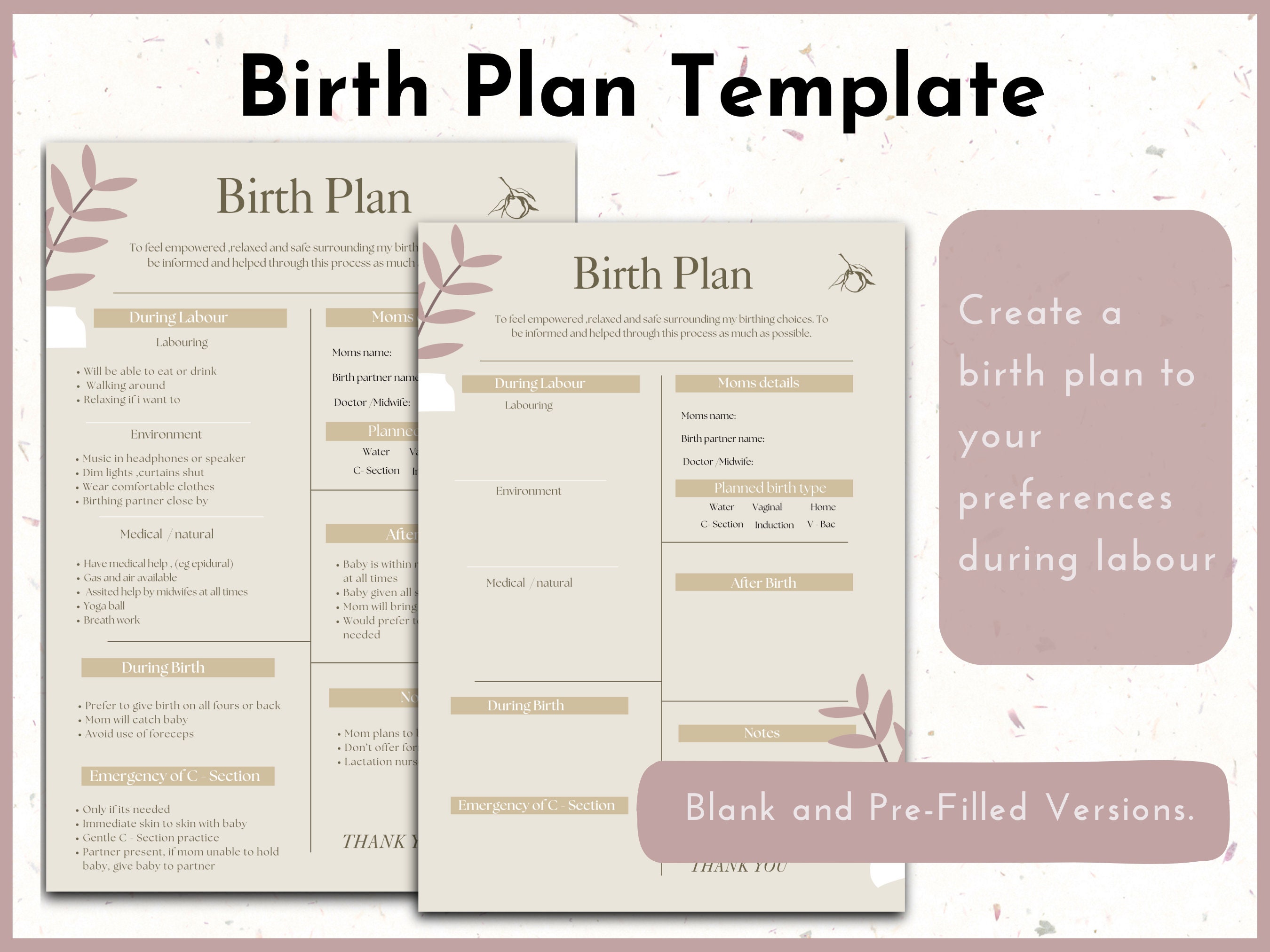 Birth Plan Template Editable Canva Birth Plan Template New Mom Planner ...