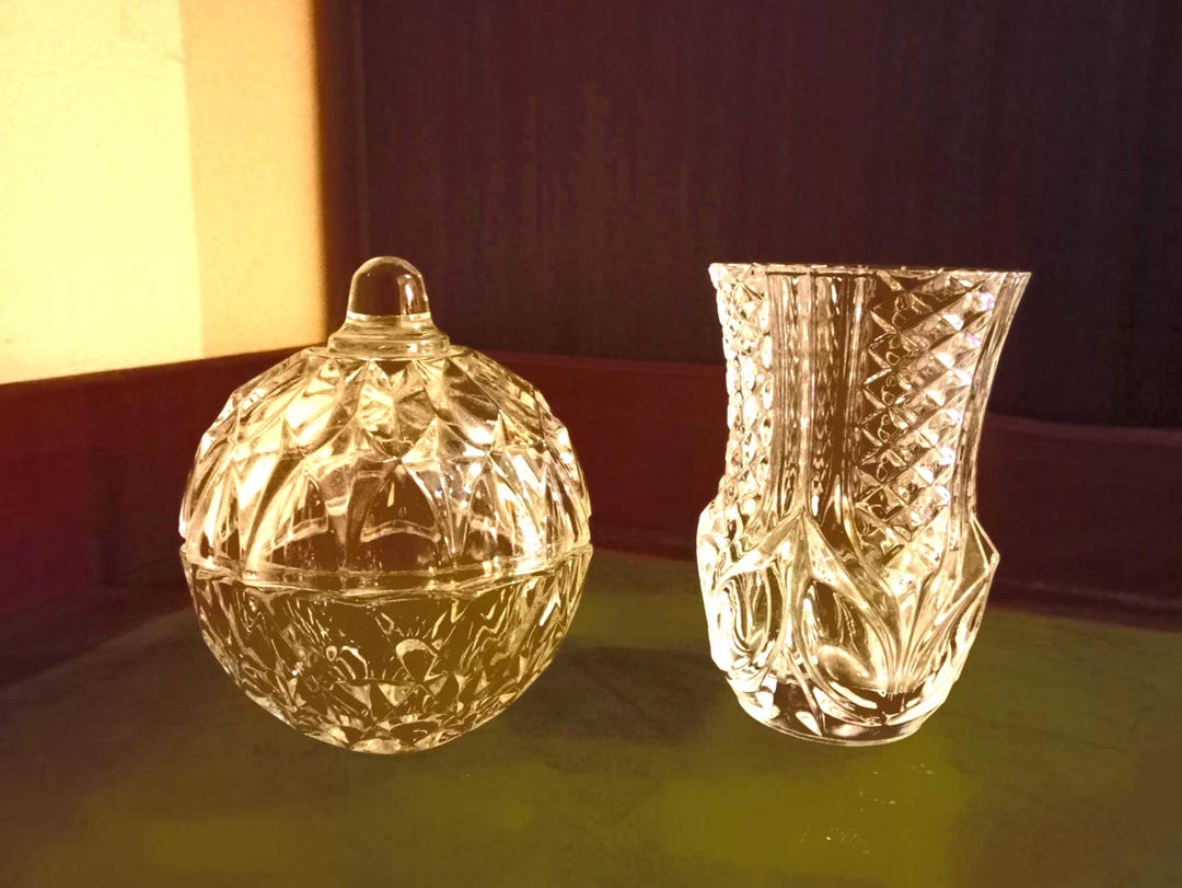 Pair of Vintage Collectibles Cut Glass. Small Vase and Trinket Box. - Etsy