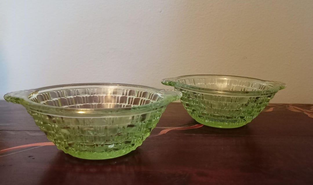 Green Depression Glass Bowl With Handles