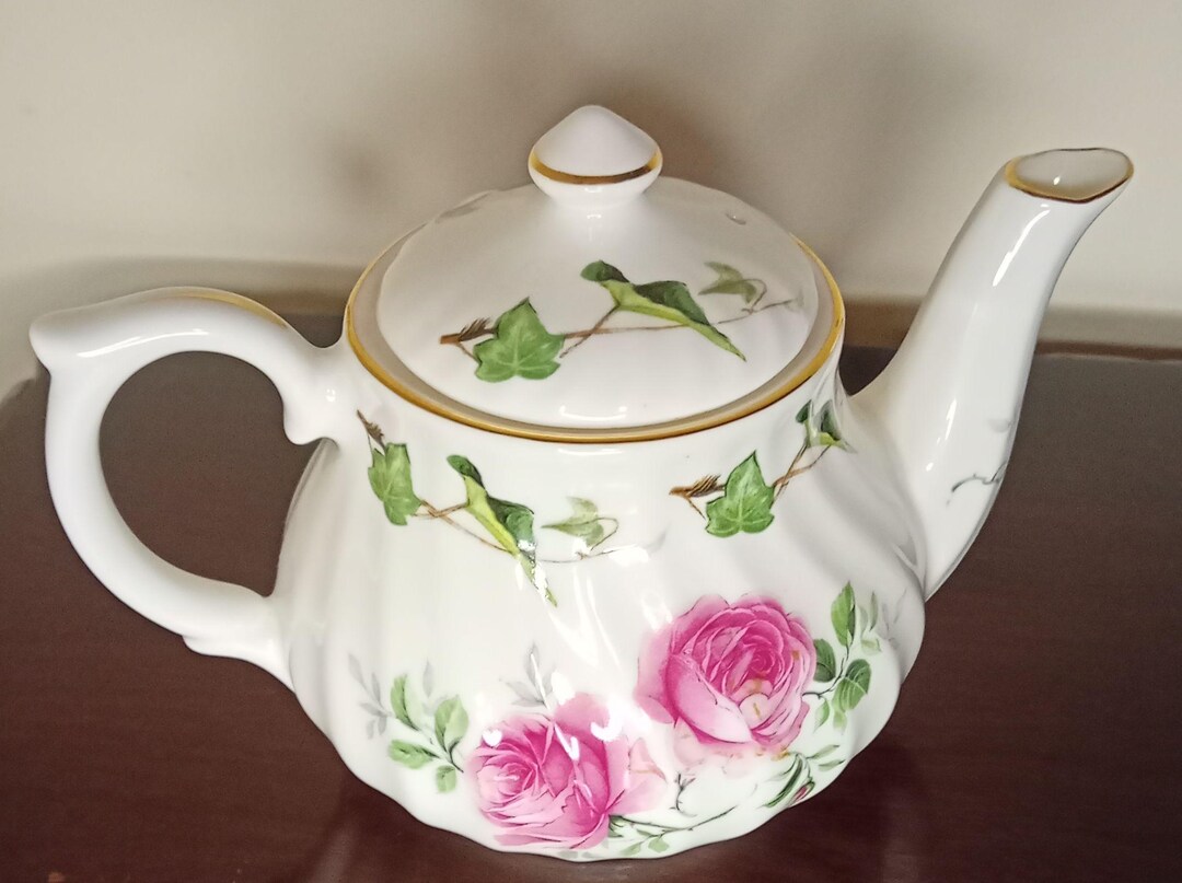 Vintage Golden Crown Small Teapot for One.rose Ivy, Fine Bone China ...