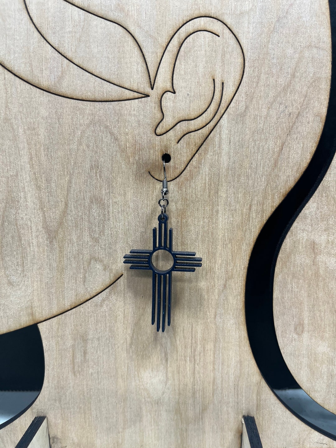 Black Painted Zia Cross Laser Cut Wooden Earrings - Etsy