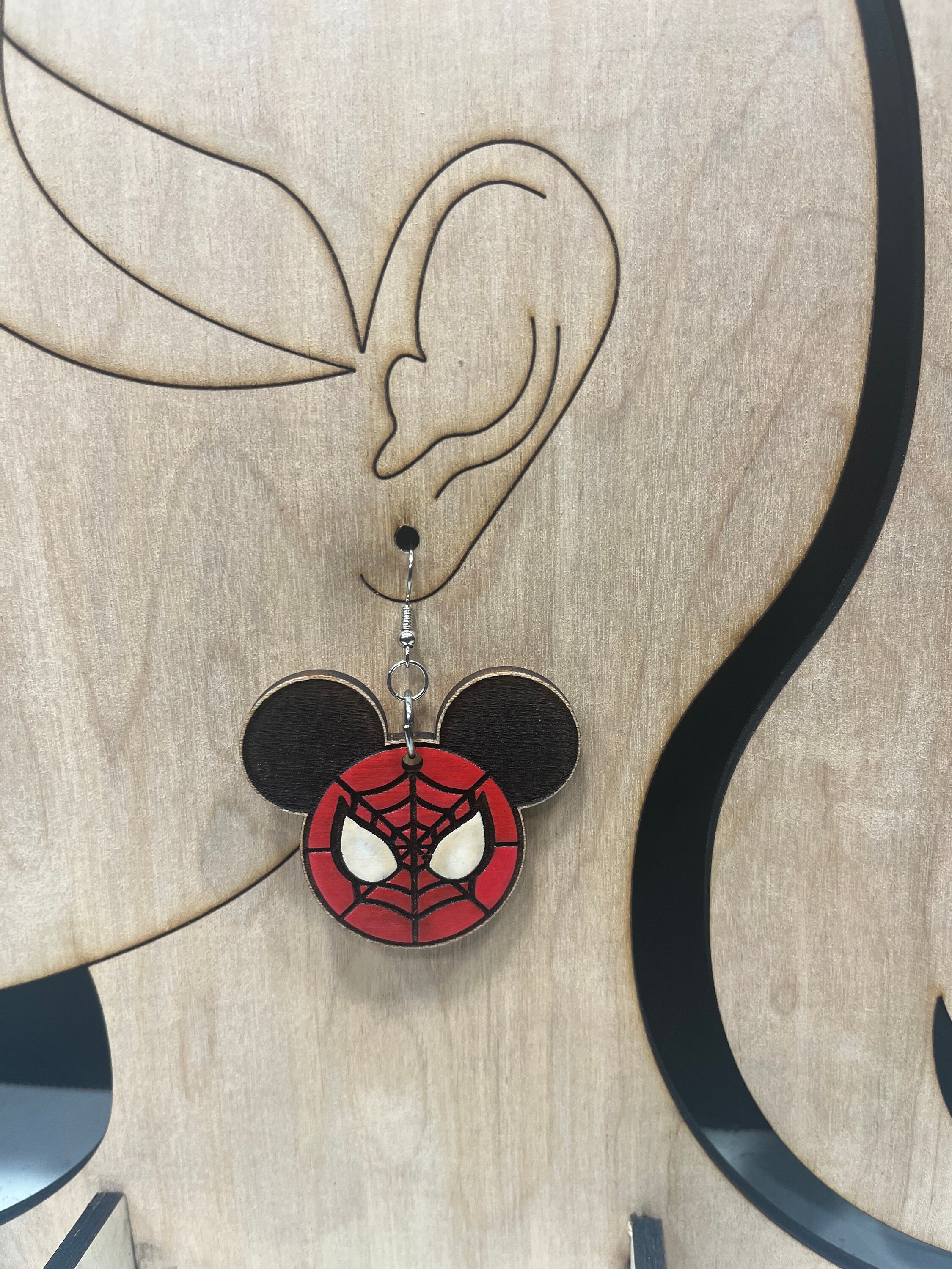 Spider-man Mickey Mouse Laser Cut Wooden Earrings - Etsy
