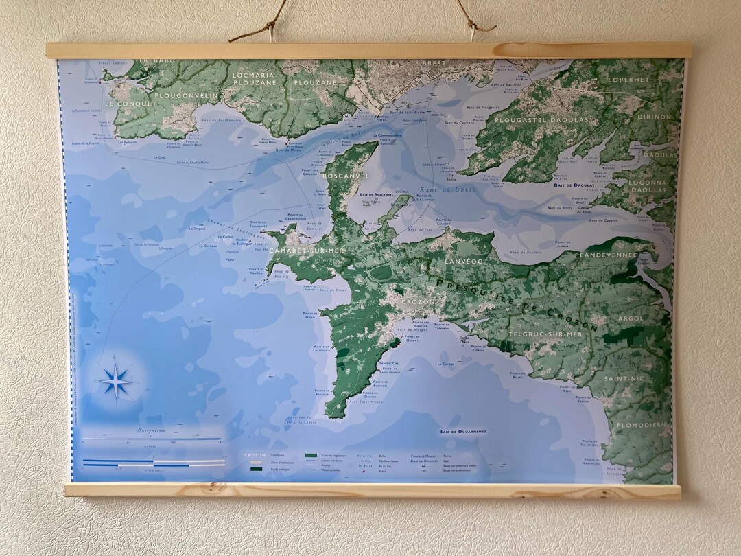 Wall Map of the Crozon Peninsula and Brest Harbour Brittany - Etsy